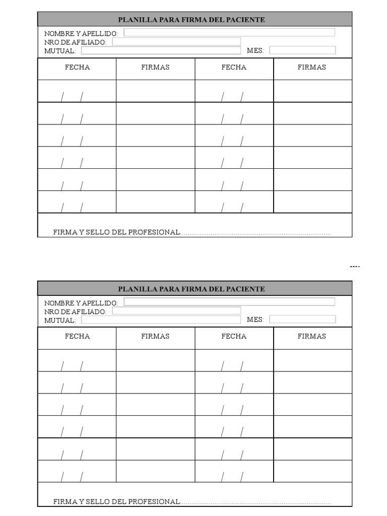 Planilla para Firmas de Pacientes | PDF