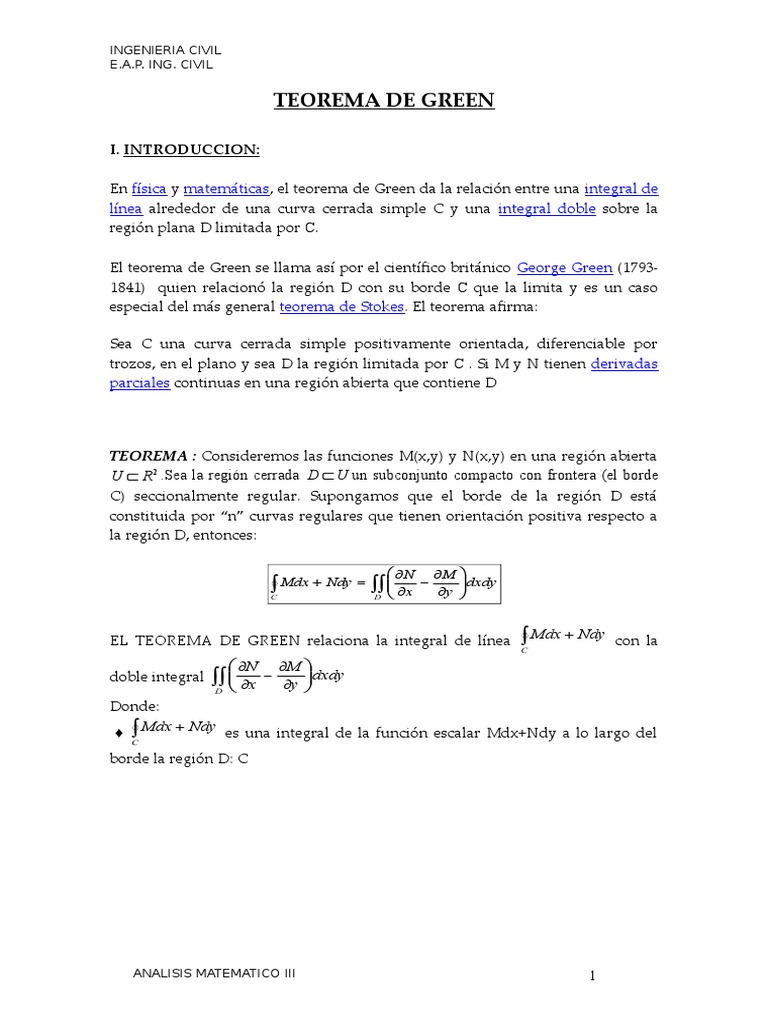 Teorema de Green | PDF | Integral | Derivado