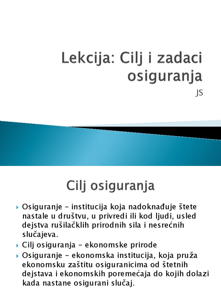 Lekcija Cilj I Zadaci Osiguranja | PDF