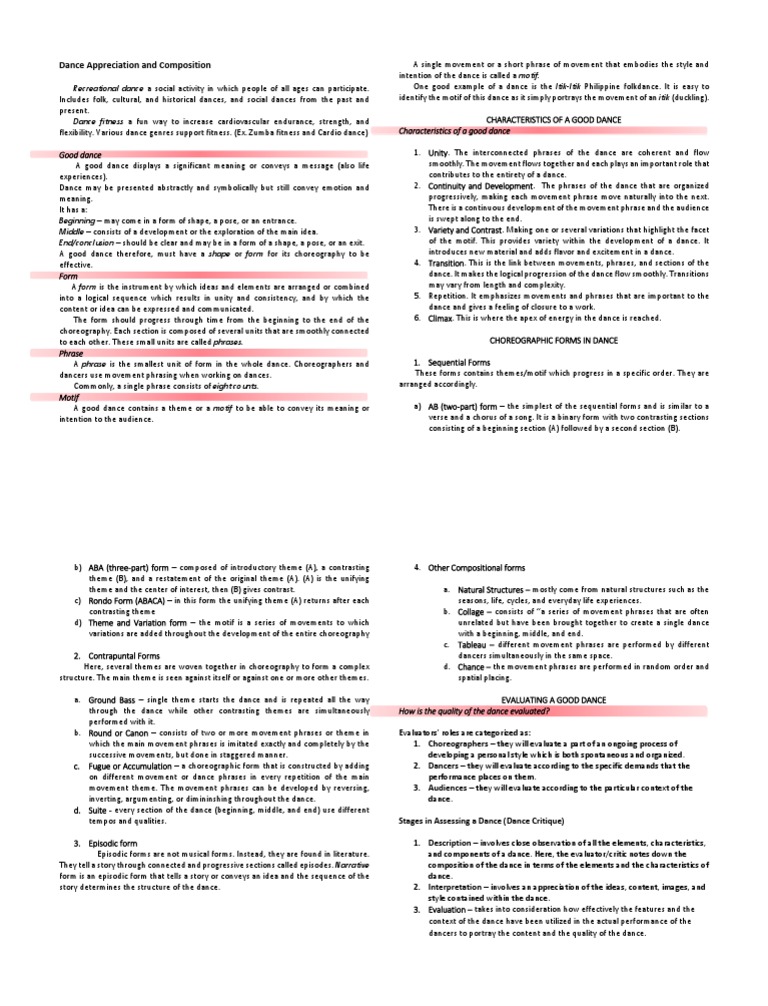 Dance Appreciation and Composition | PDF | Musical Forms | Dances