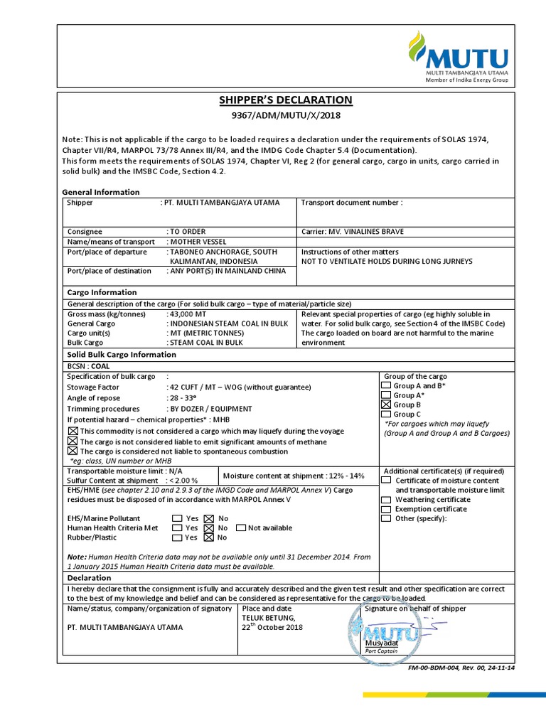 Cargo Declaration | Download Free PDF | Cargo | Transport