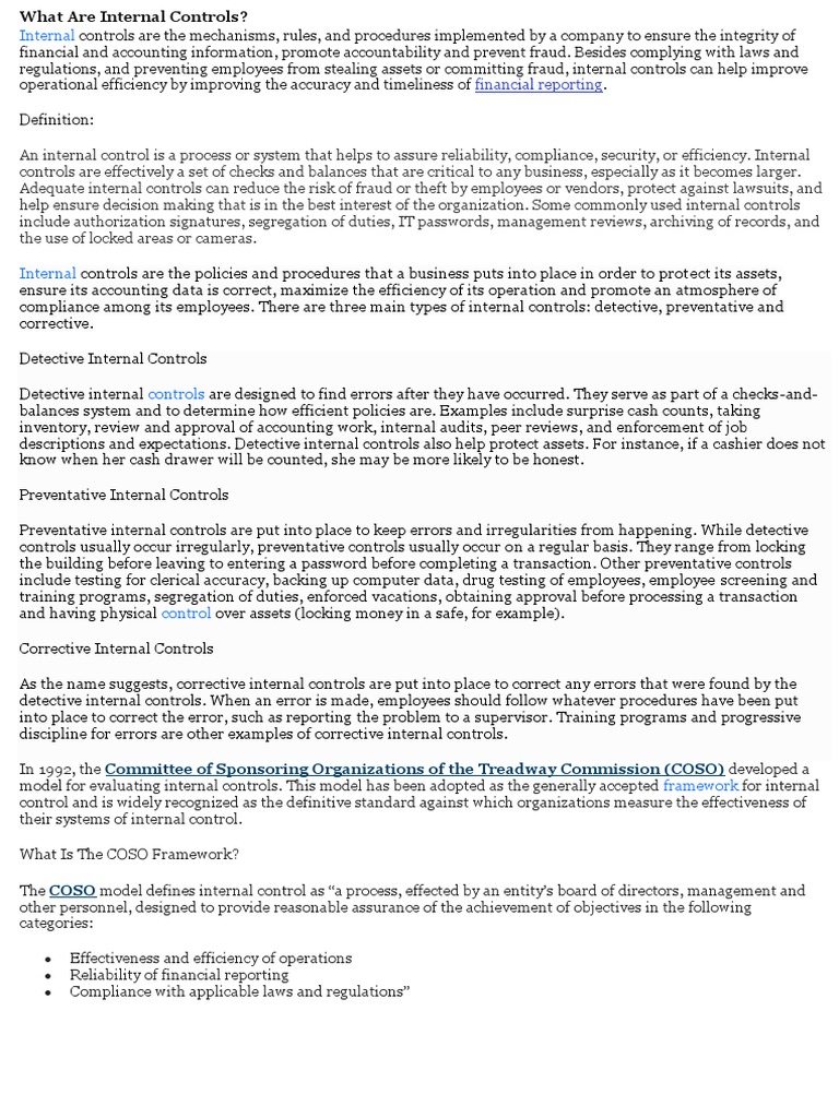 What Are Internal Controls, Internal Audit, Internal Check Etc. | PDF ...