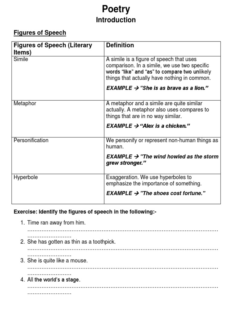 Figures of Speech Figures of Speech (Literary Items) : Example "She Is ...