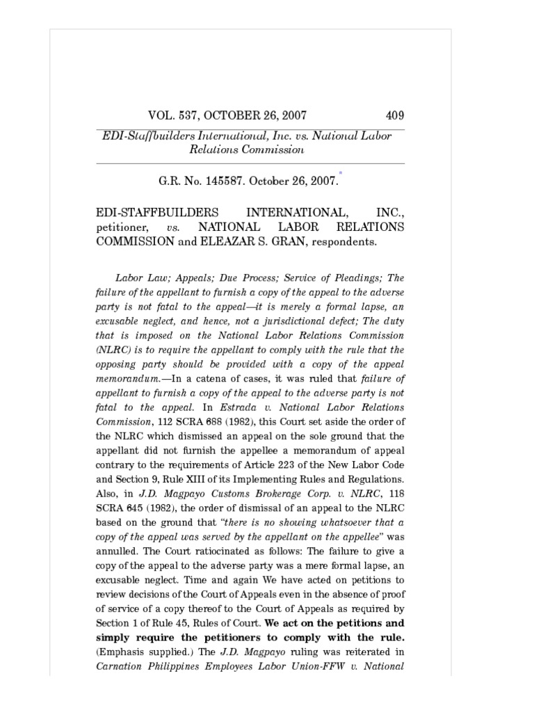 Edi Staff Builders International Vs NLRC Escra | PDF | Registered Mail ...