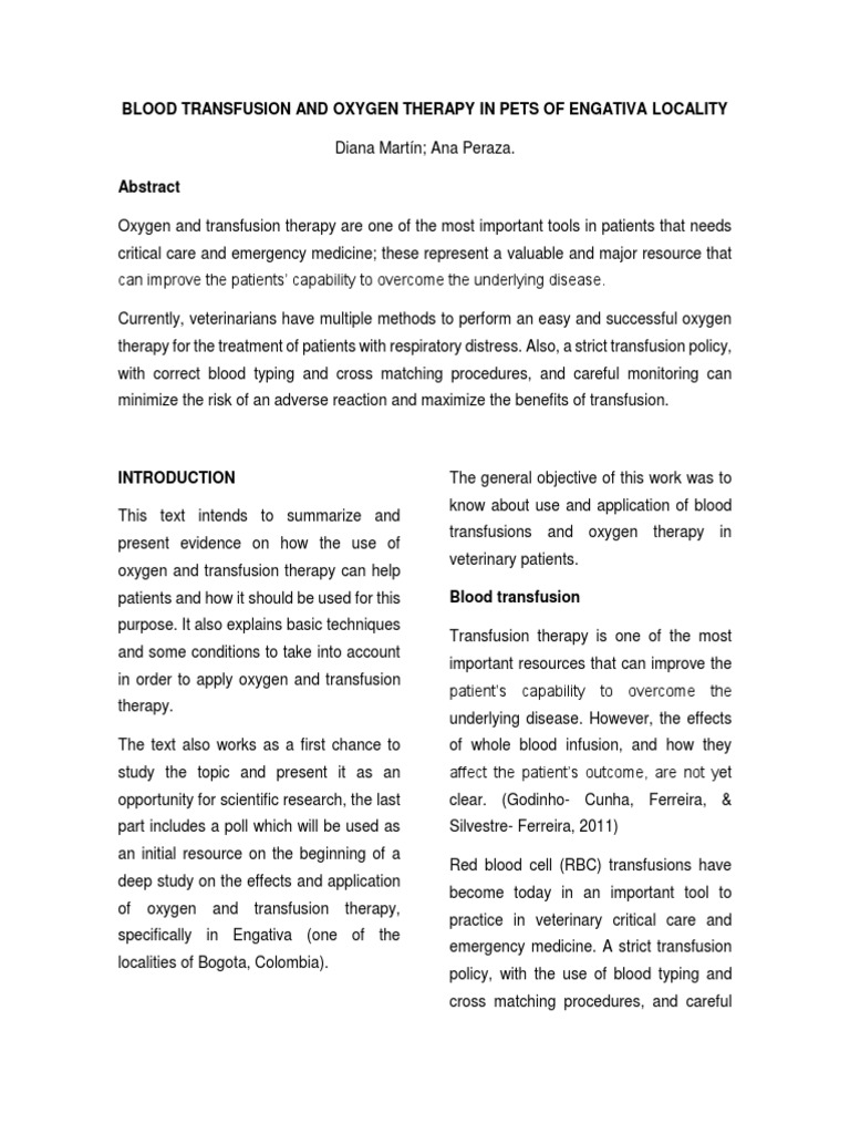 Blood Transfussion On Companion Animals | PDF | Blood Transfusion ...