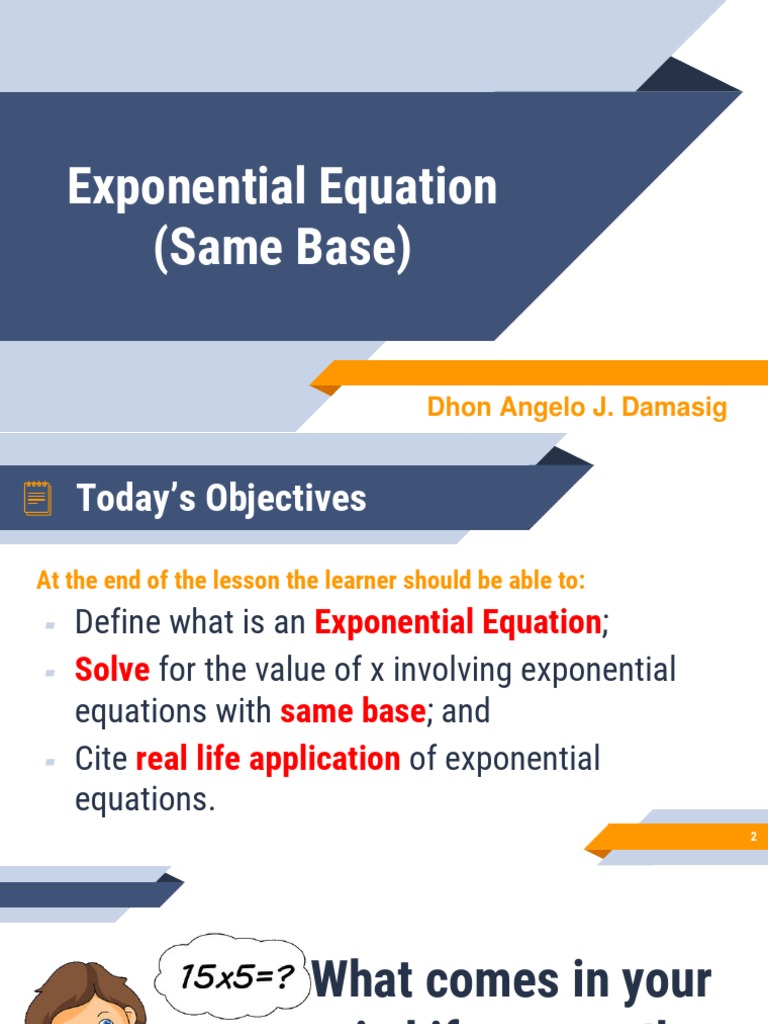 Lesson Exponential Equation | PDF | Exponentiation | Equations