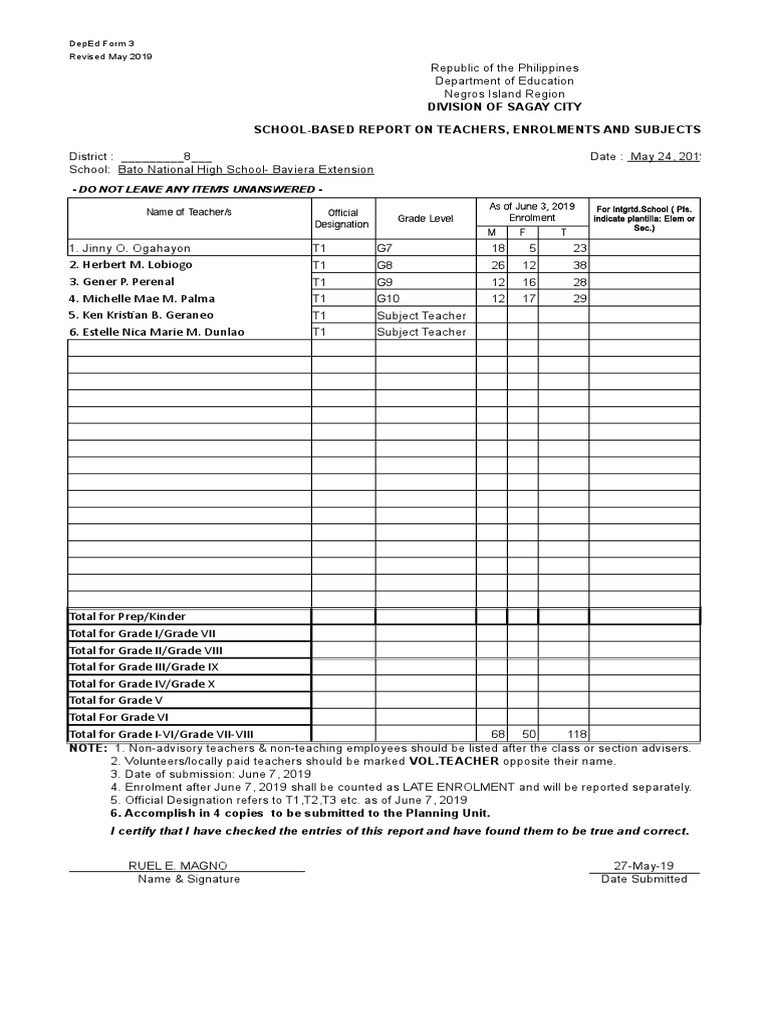 Do Not Leave Any Item/S Unanswered - : Deped Form 3 Revised May 2019 | PDF
