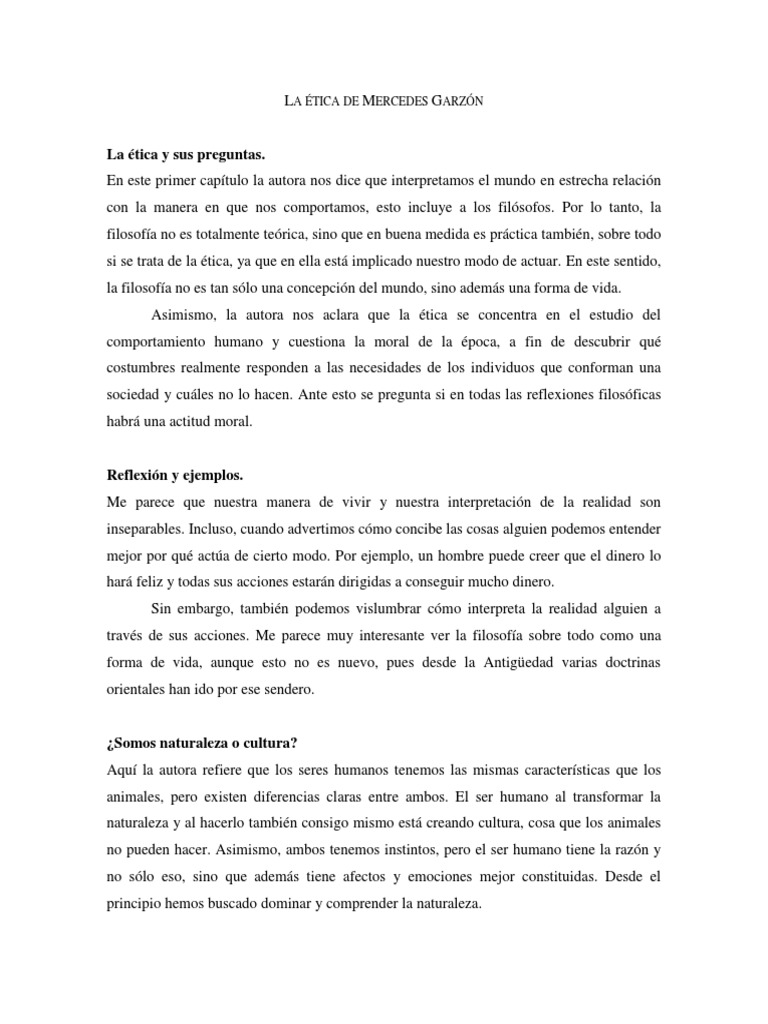 La Ética de Mercedes Garzón. | PDF | Moralidad | Homo Sapiens
