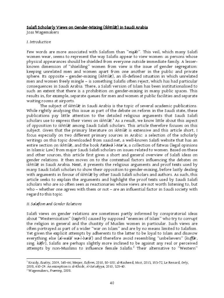 Salafi Scholarly Views On Gender Mixing Ikhtilat in Saudi Arabia Pre ...