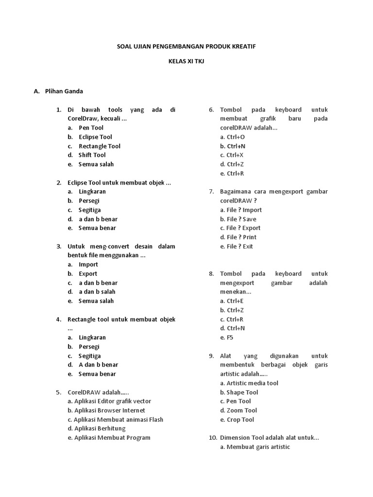 Soal Ujian Pengembangan Produk Kreatif XI TKJ | PDF