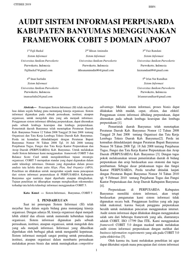 Audit Sistem Informasi Perpusarda Kabupaten Banyumas Menggunakan ...