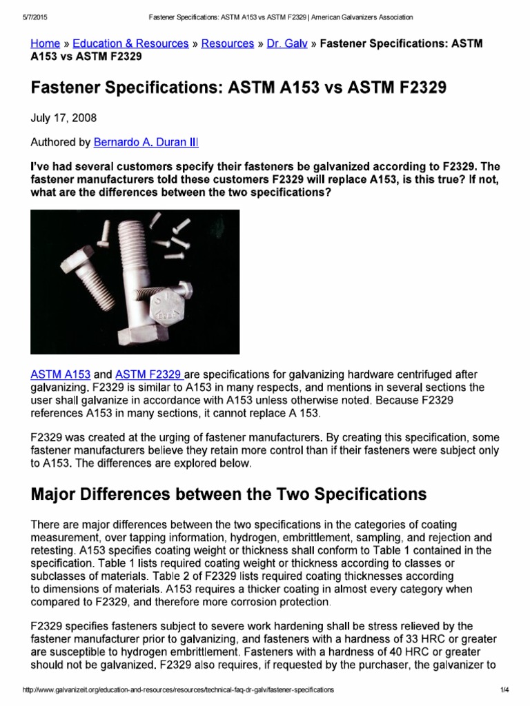 Astm f2329 Vs Astm A153 PDF | PDF