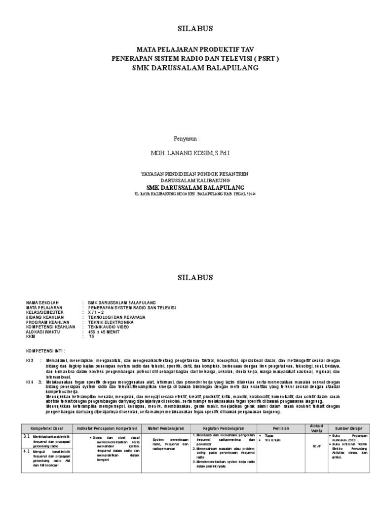 Silabus PSRT Tav | PDF