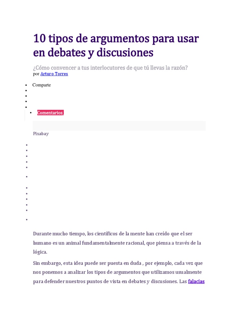 10 Tipos de Argumentos para Usar en Debates y Discusiones | PDF ...