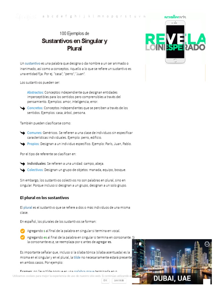 100 Ejemplos de Sustantivos en Singular y Plural | PDF | Sustantivo ...