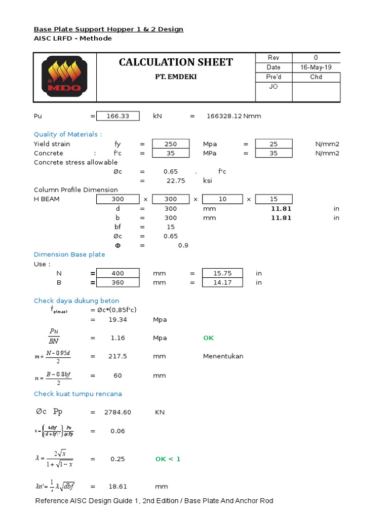 Base Plate Thickness Calculation Guide | PDF | Solid Mechanics ...