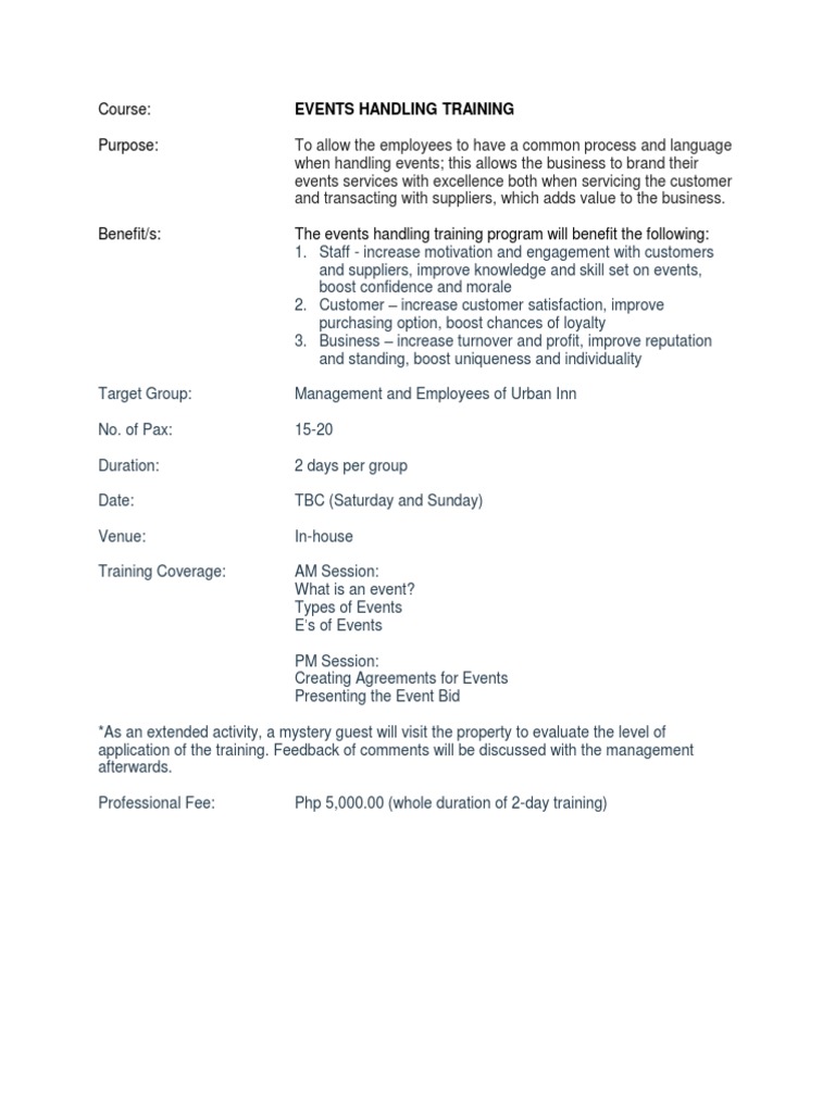 Events Handling Training Proposal | PDF