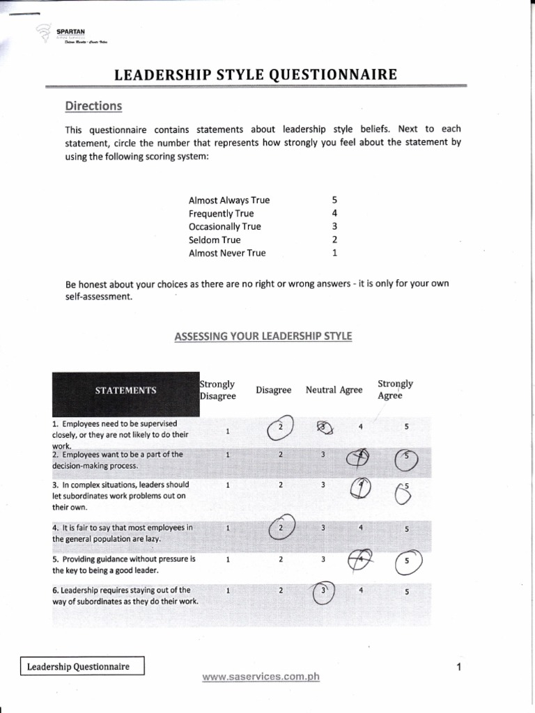 Leadership Style Assessment Questionnaire | PDF | Social Psychology ...