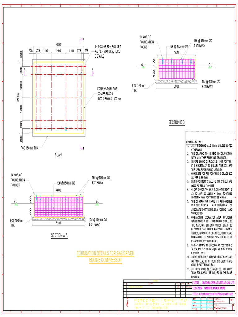 Section B-B: Foundation Details For Gas Driven Engine Compressor | PDF ...