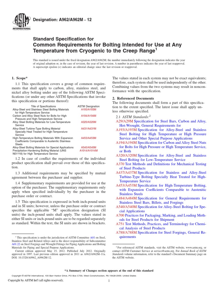 Astm A962 A962m 12 PDF | PDF | Screw | Heat Treating