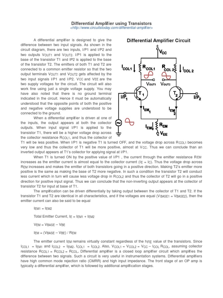 Differential amplifier circuit using transistors explained | PDF ...