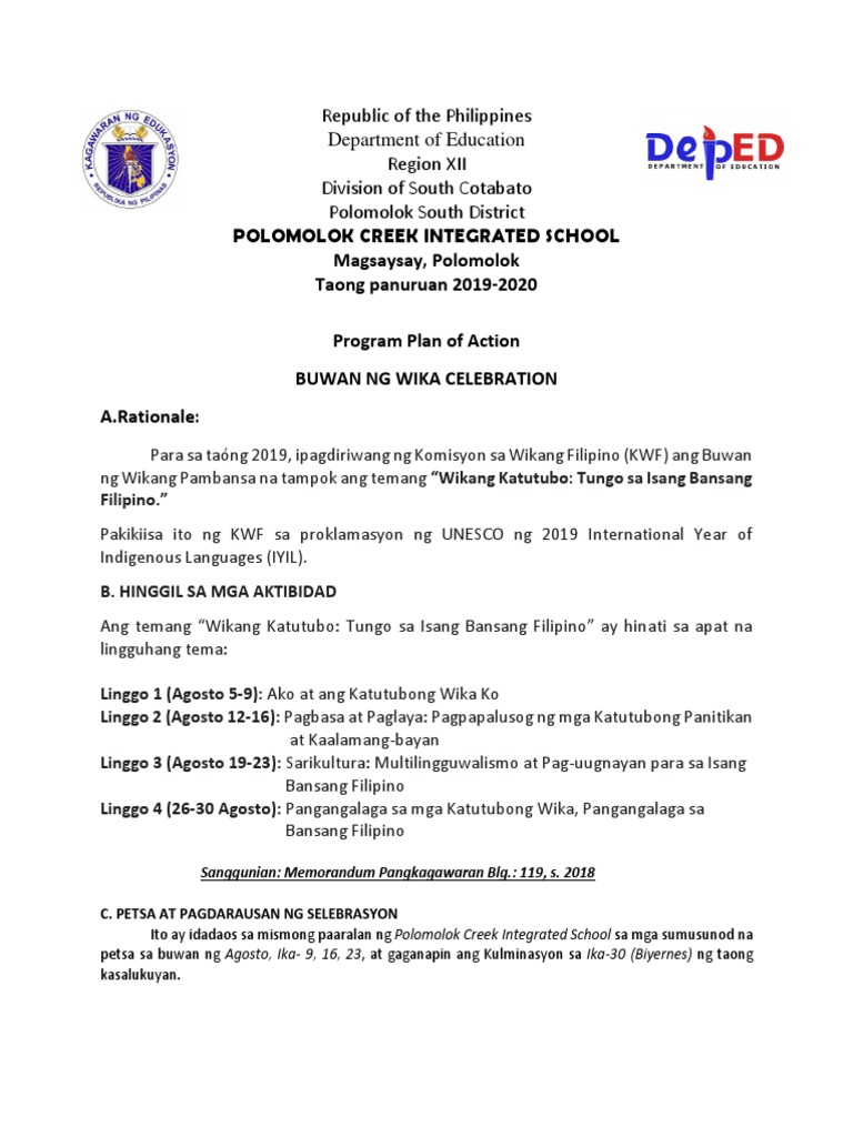 Buwan NG Wika Celebration Plan | PDF