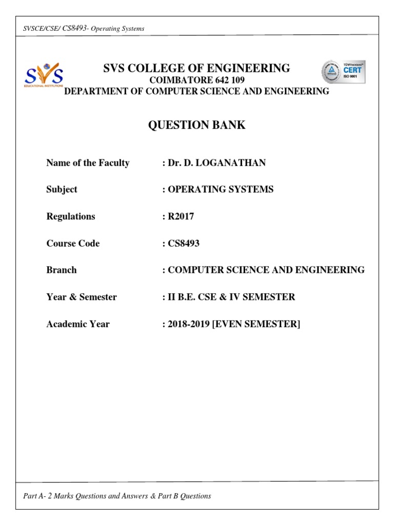 2017 CS8493 Operating System Dr. D. Loganathan | PDF | Thread (Computing) | Process (Computing)