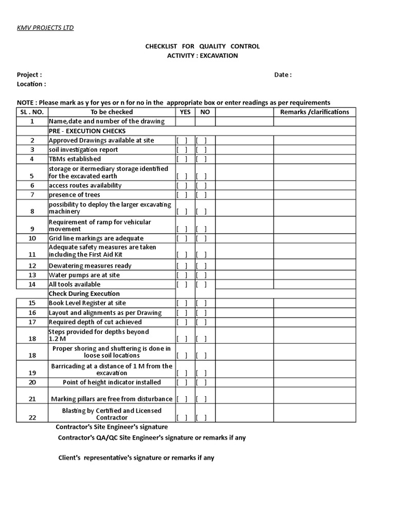 2.checklist For Excavation | PDF | Engineering | Nature