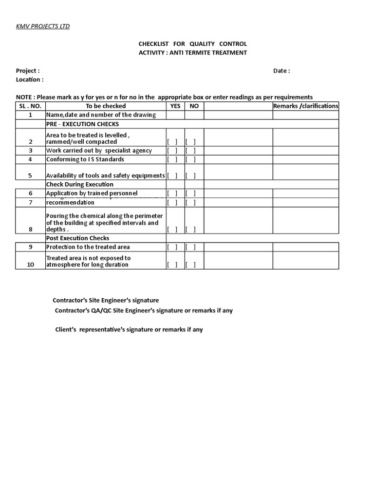 4.checklist For Anti Termite Treatment | PDF