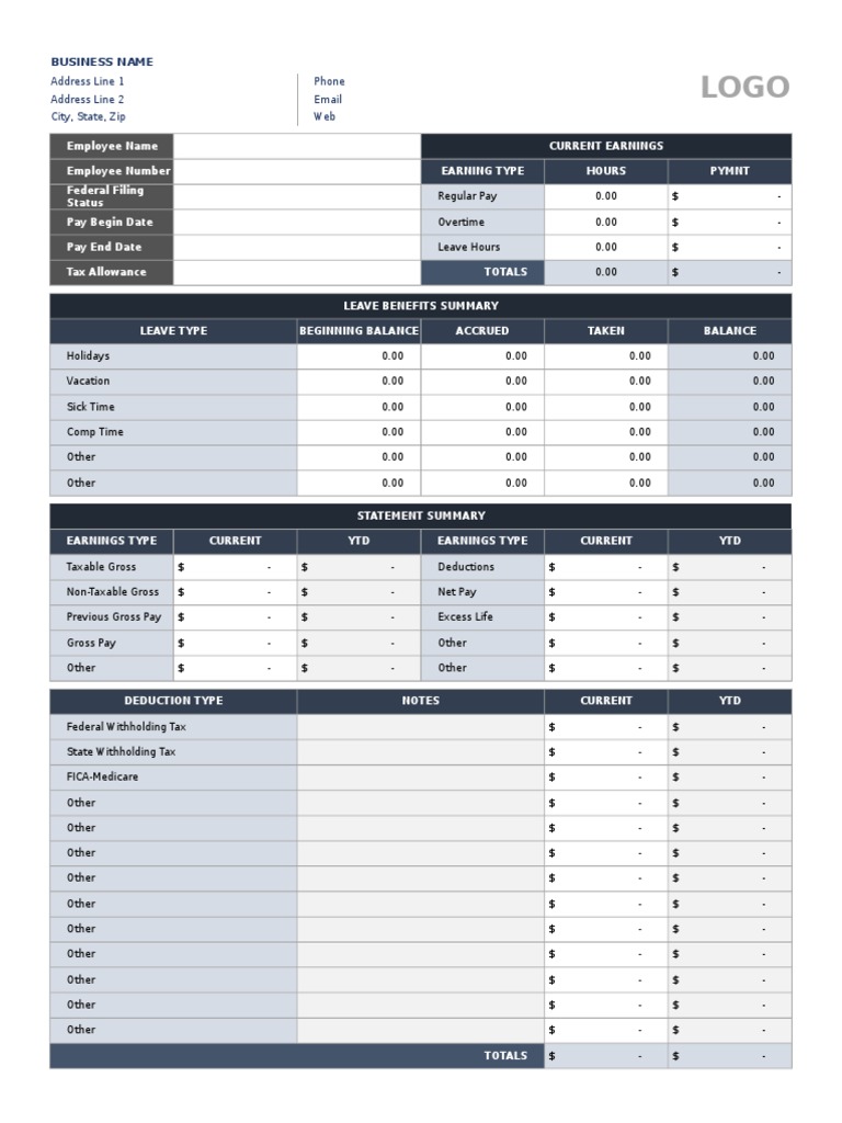 Payroll Statement Template Example | PDF | Payroll | Employee Relations