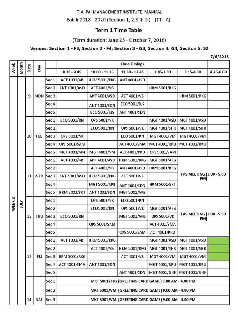 T. A. Pai Management Institute Time Table | PDF | Business Economics ...