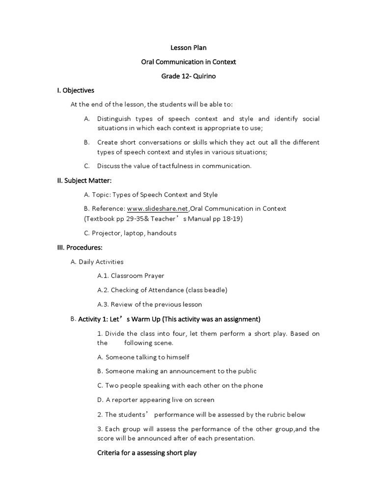 Understanding Context and Style in Oral Communication | PDF ...