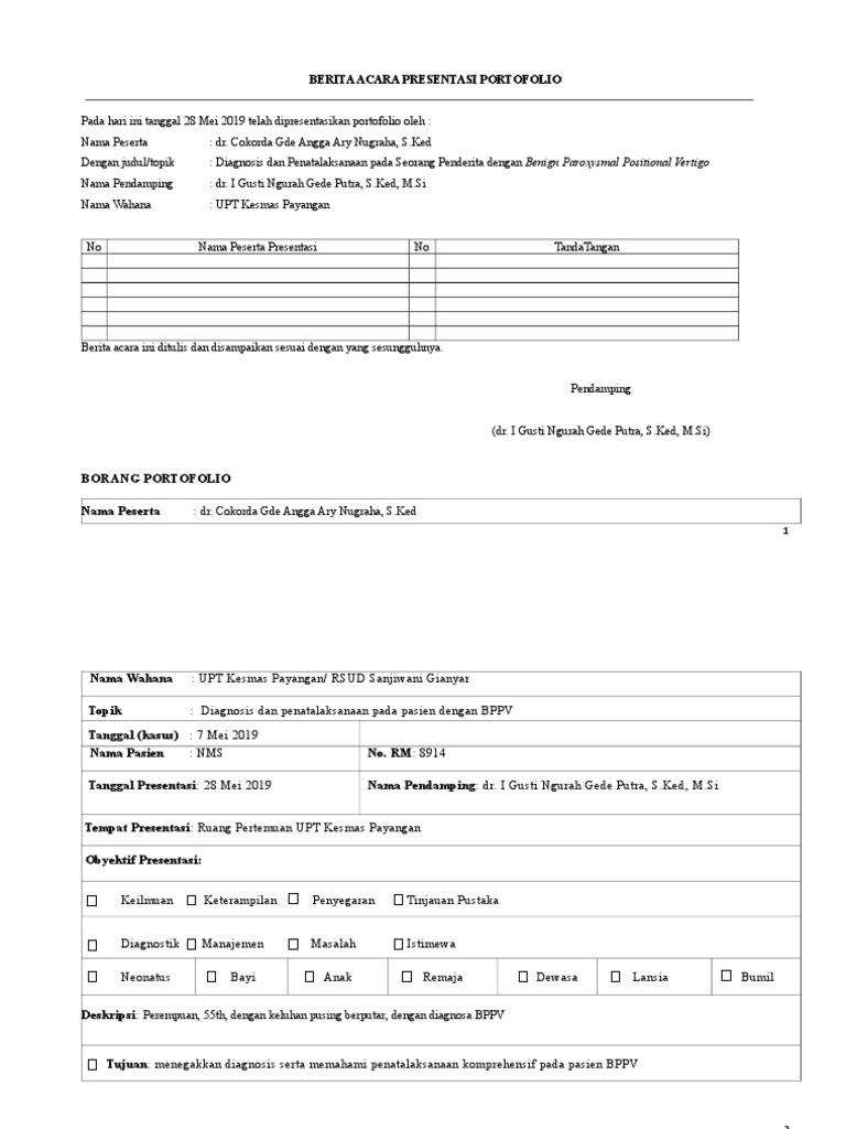 Borang Lapsus Vertigo | PDF