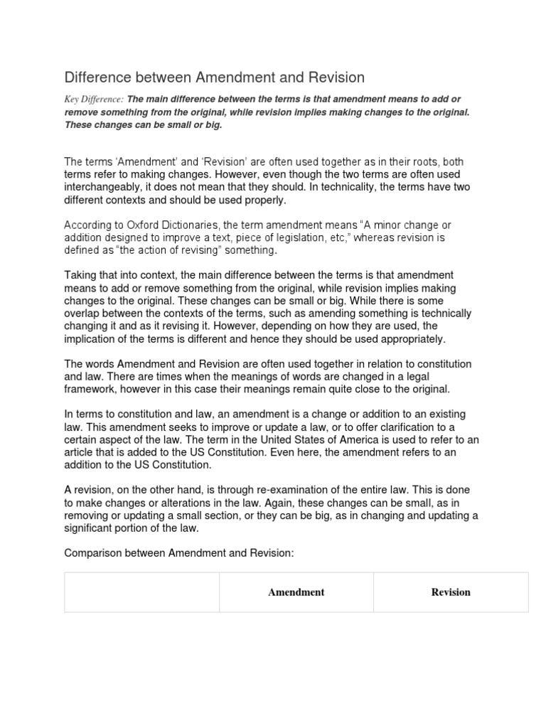 Difference Between Amendment and Revision | PDF | United States ...