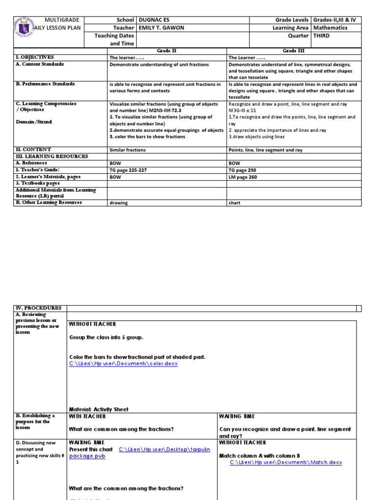 Multigrade Lesson Plan for Grades 1-2 | PDF | Educational Psychology ...