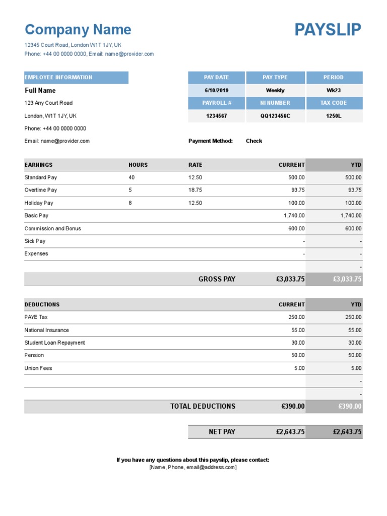 Payslip Template | PDF | Payments | Taxes