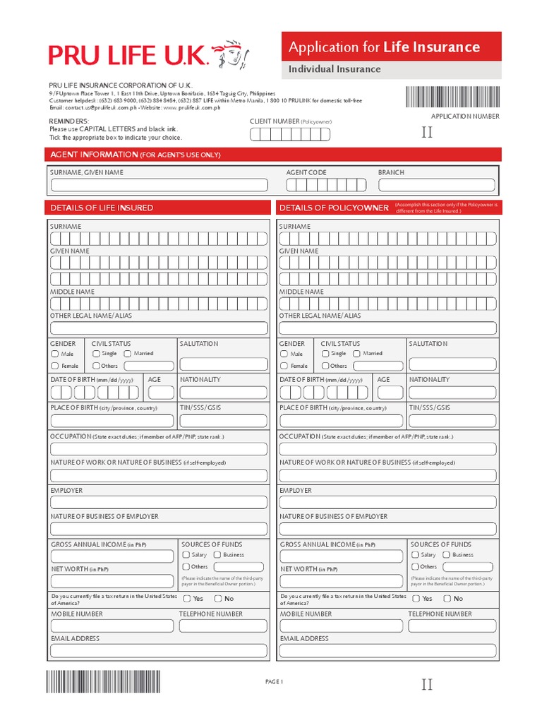 Pru Life UK - Appform - Individual Insurance | PDF | Insurance ...