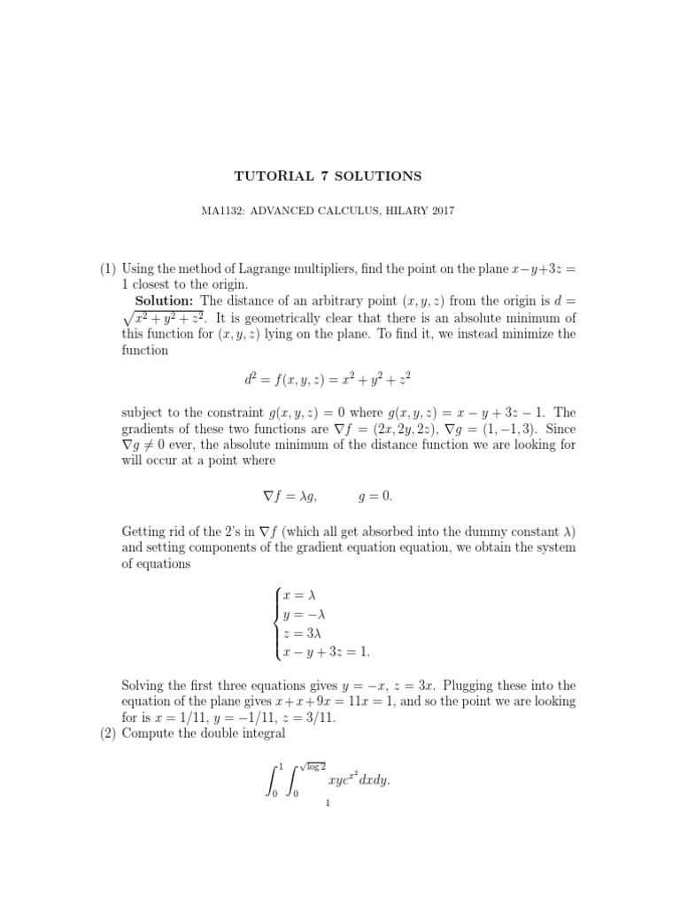 Ma1132: Advanced Calculus, Hilary 2017 | PDF | Eigenvalues And ...