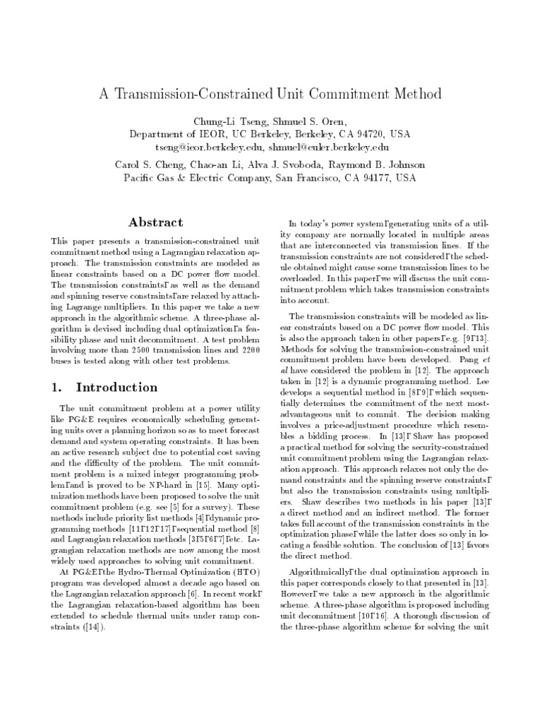 A Transmission-Constrained Unit Commitment Method: Et Al | PDF | Mathematical Optimization ...