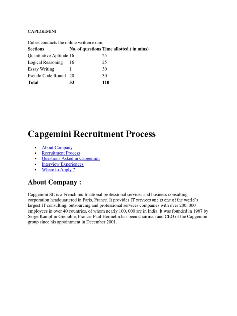 Capgemini Placement Papers | PDF | Business | Computing And Information Technology