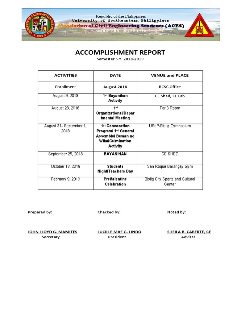 USeP Bislig 2018-2019 Semester Report | PDF