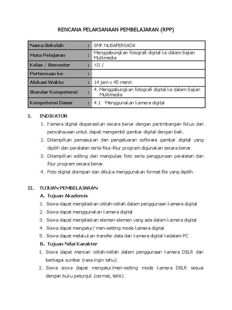 RPP Fotografi Digital dan Multimedia | PDF