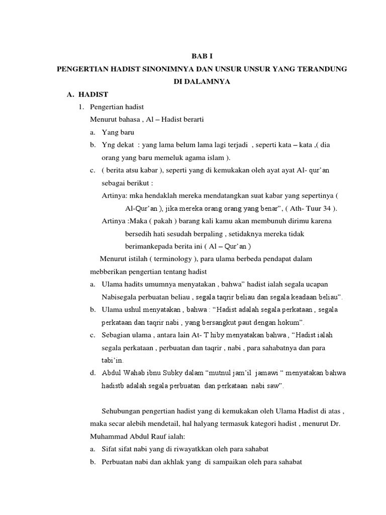 Pengertian dan Unsur Hadist dalam Islam | PDF