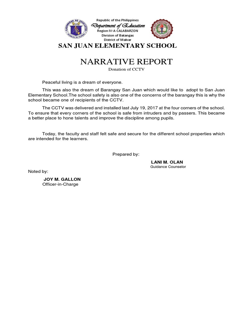 Narrative Report: San Juan Elementary School | PDF
