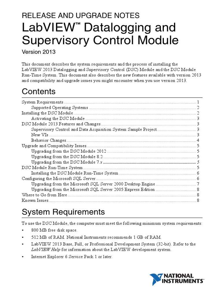 Labview Datalogging and Supervisory Control Module: Release and Upgrade ...