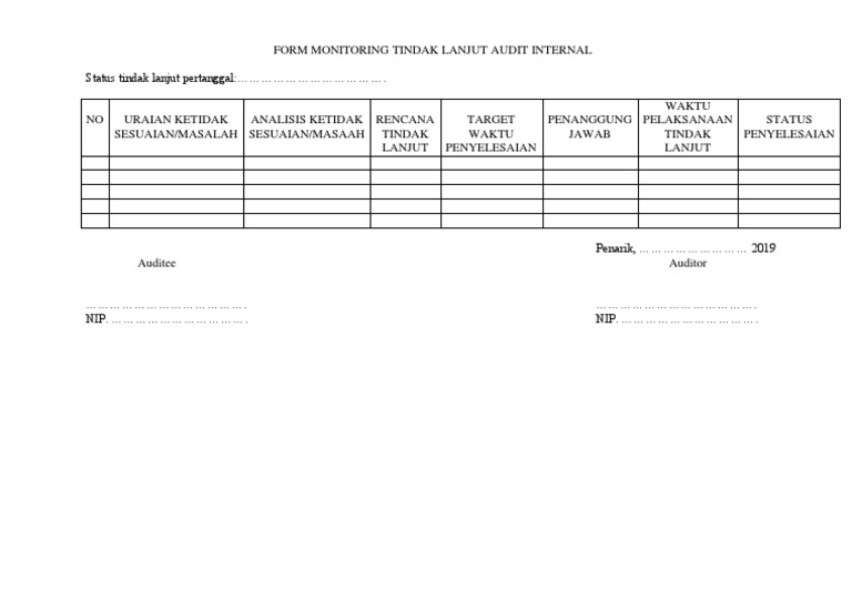 Contoh Form Monitoring Tindak Lanjut Audit Internal | PDF