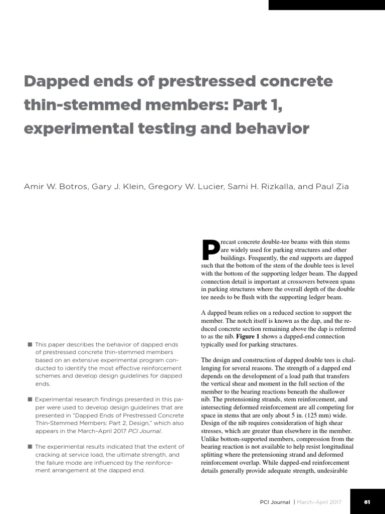 Dapped Ends of Prestressed Concrete Thin-Stemmed Members - Part 1 ...