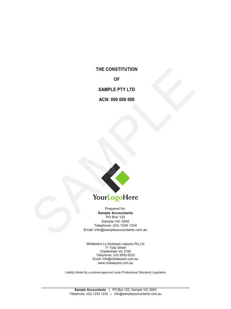 Constitution For Sample Pty LTD | PDF | Board Of Directors | Stocks
