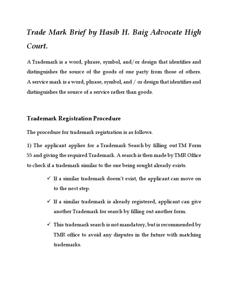 Trade Mark Registration Process | PDF | Trademark | Intellectual ...