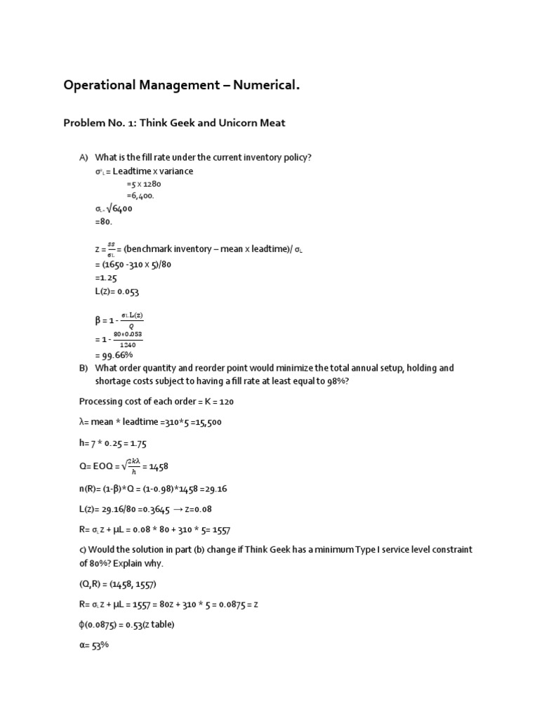 Operational Management - Numerical | PDF | Operations Management ...